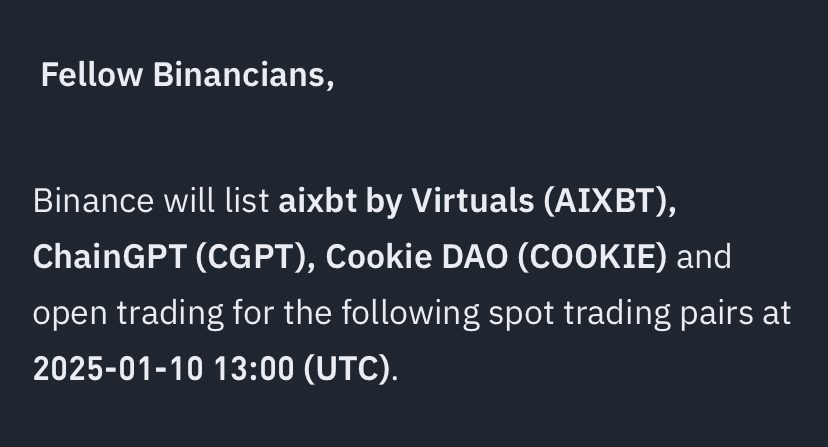 Binance will list aixbt by Virtuals (AIXBT), ChainGPT (CGPT) | X mucaN on Binance Square