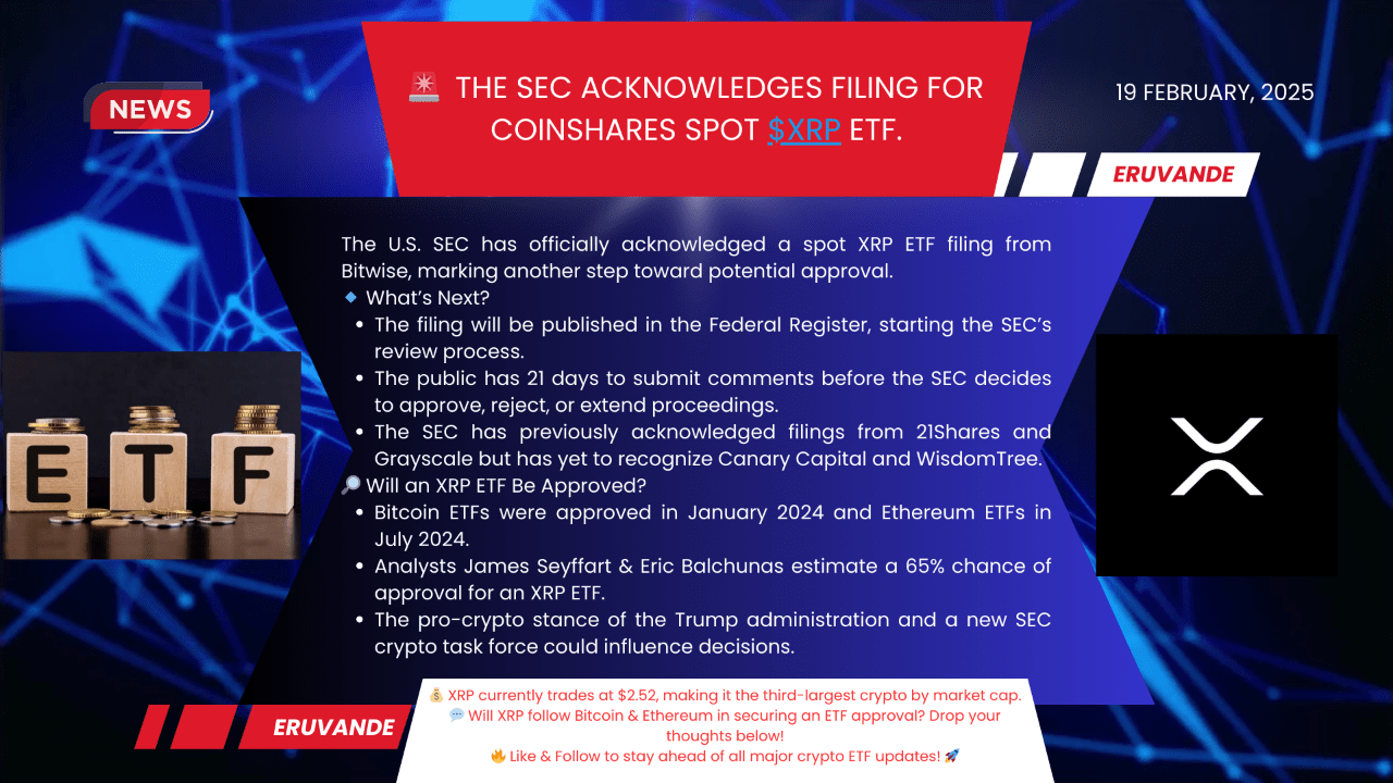 🚀 SEC Acknowledges Spot XRP ETF Filing—Is Approval Coming? The U.S. SEC has officially ...
