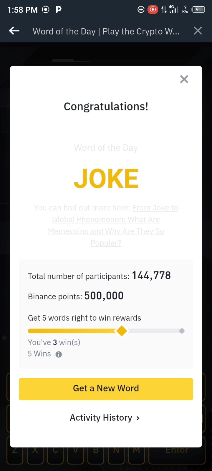#BTCHovers100k ,#BinanceNewYear ,#WORDOFTHEDAY I have won it today ...