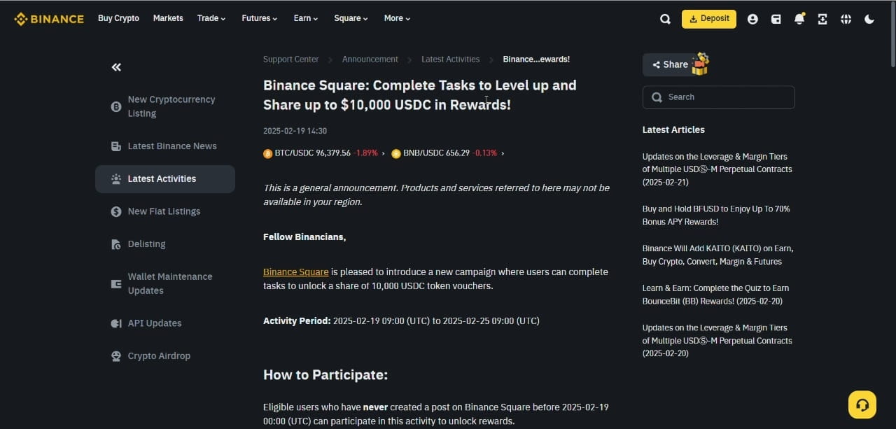 🚀 Earn Your Share of $10,000 USDC on Binance Square! 🎉💰 Complete simple tasks, level up, and ...