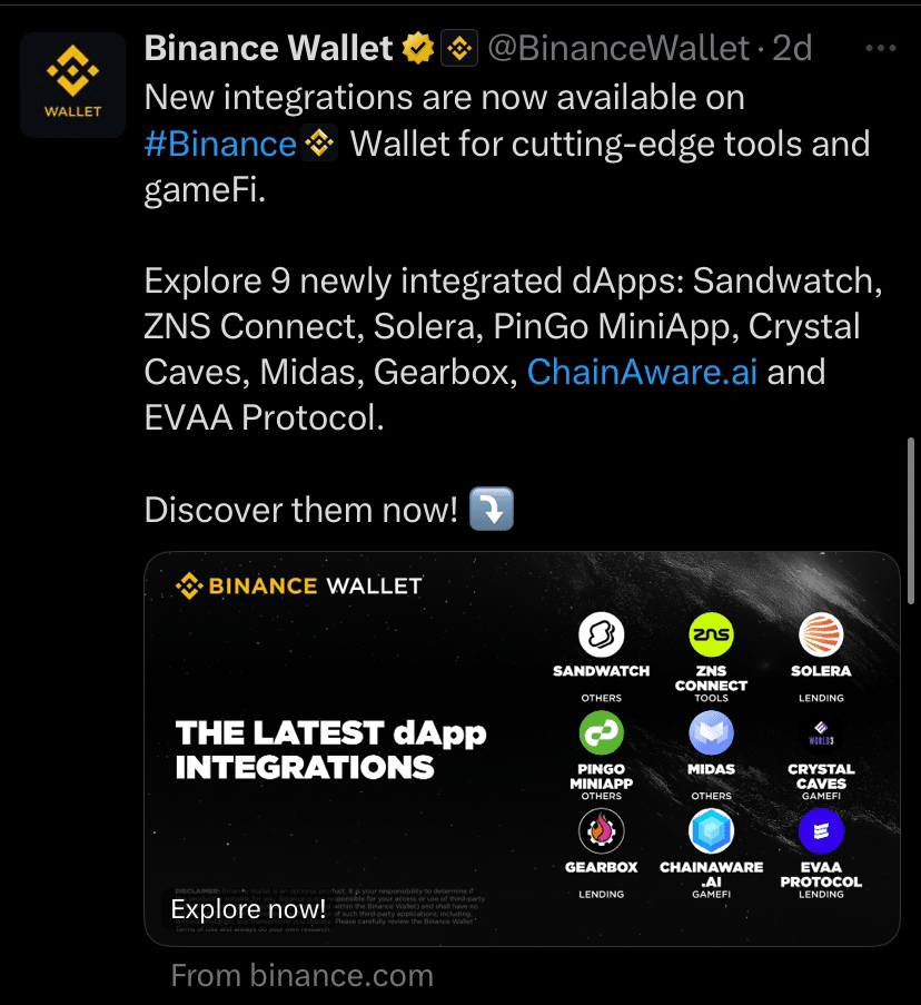 Here is a post from Binance wallet and we all can see one of | X mucaN on Binance Square