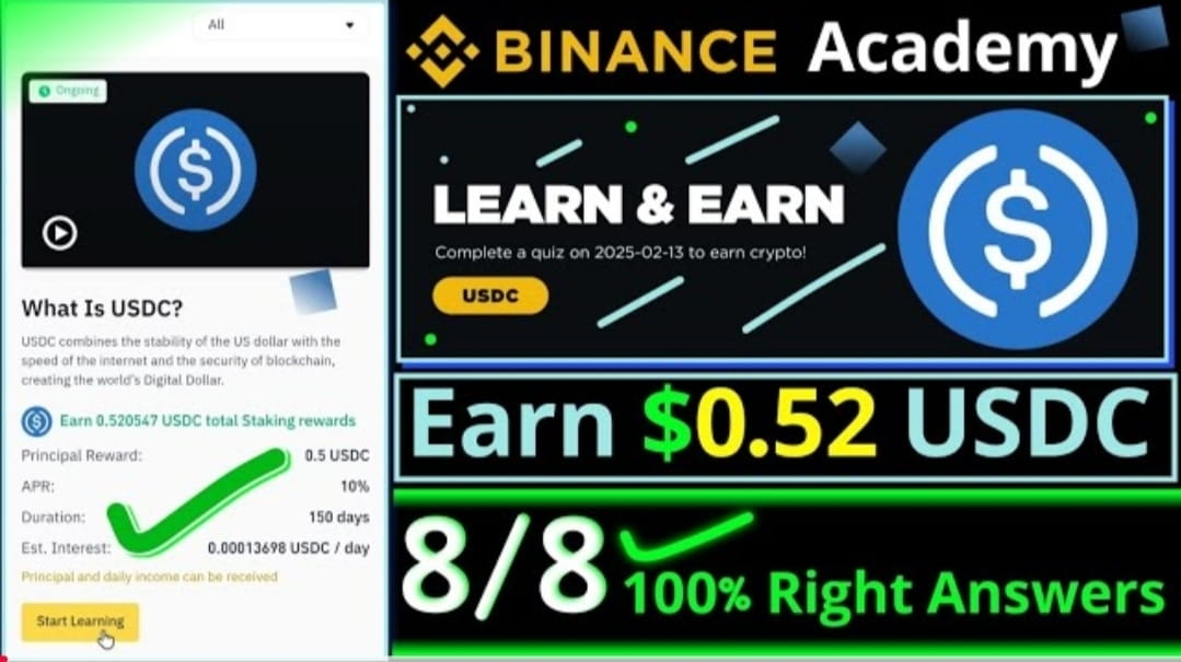 Binance Learn and Earn USDC Quiz Answers Today || Complete Quiz and Win Free USDC Staking Reward ...