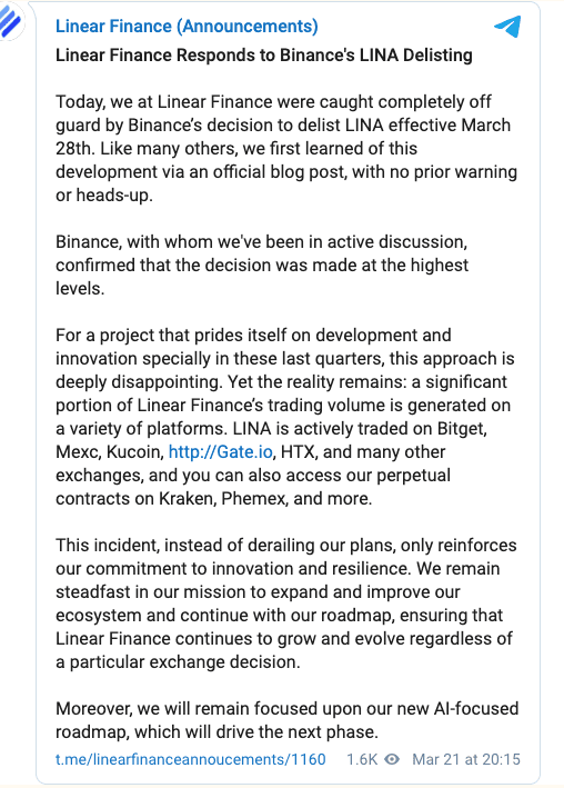 Linear Finance announced its closure, LINA token "plummeted" | Tự Do ...