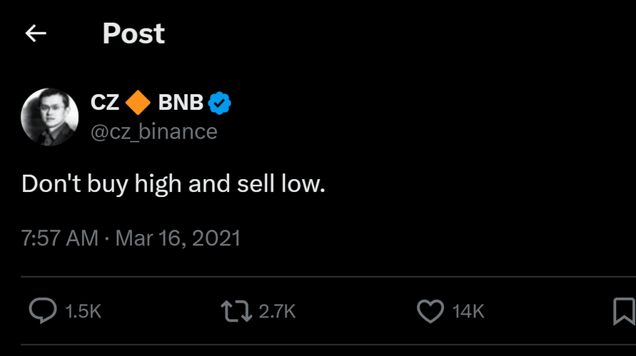 CZ predicted a bear market back in 2021! | menasaurio on Binance Square