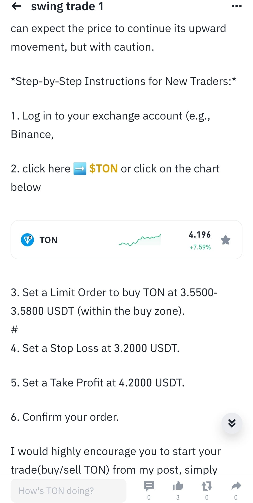Congratulations to all $TON traders who reached their t | swing trade 1 ...