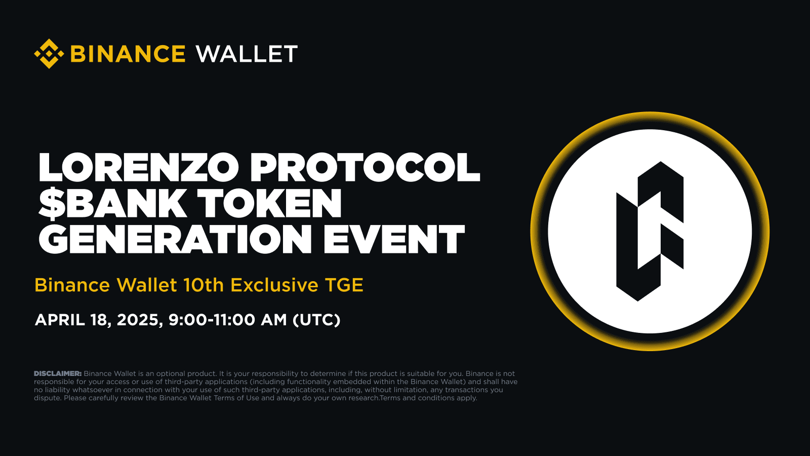 Binance Wallet will launch the Lorenzo Protocol (BANK) TGE event | Binance News on Binance Square