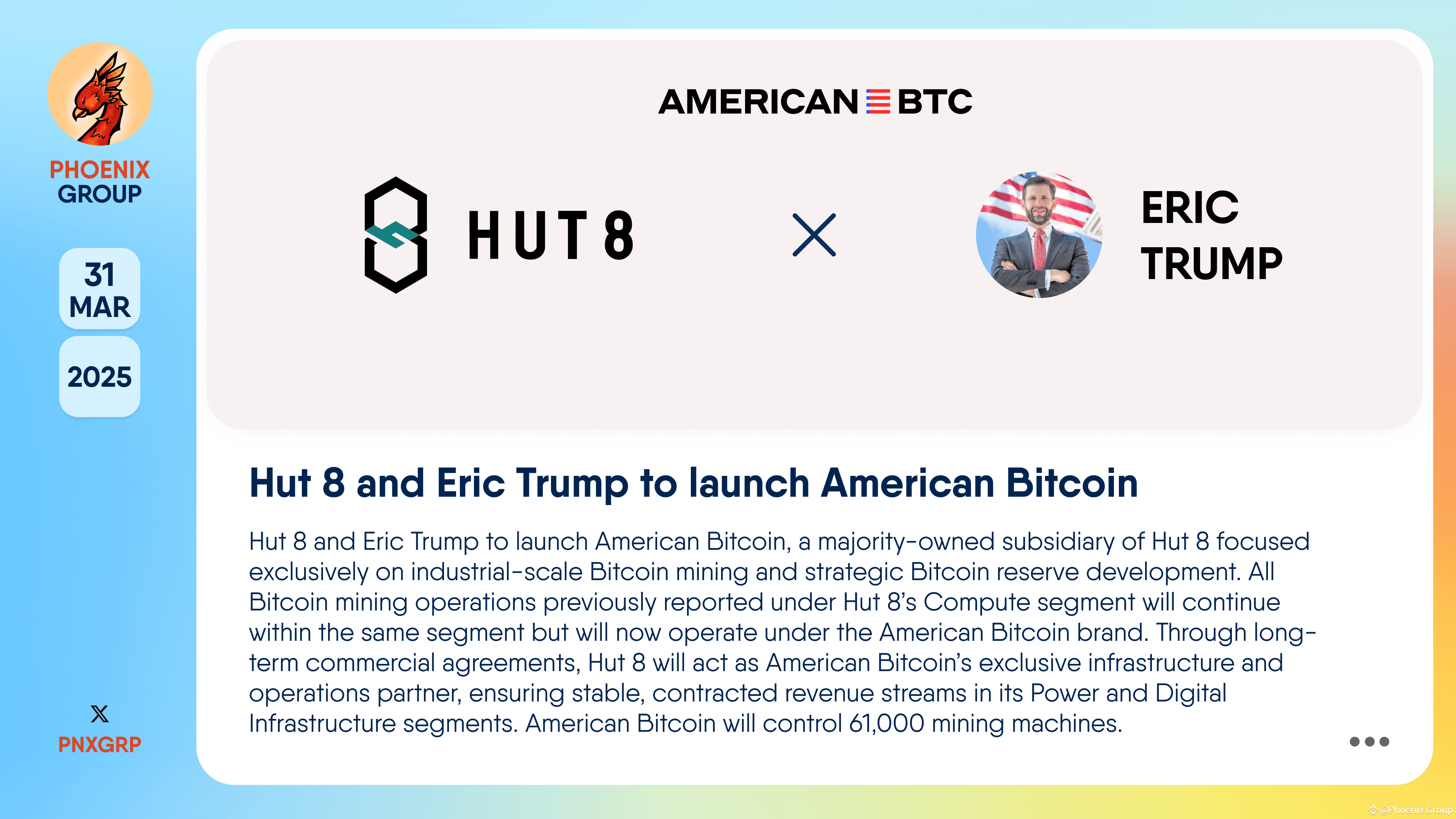Hut 8 and Eric Trump to launch American Bitcoin #Hut8 and # | Phoenix Group on Binance Square