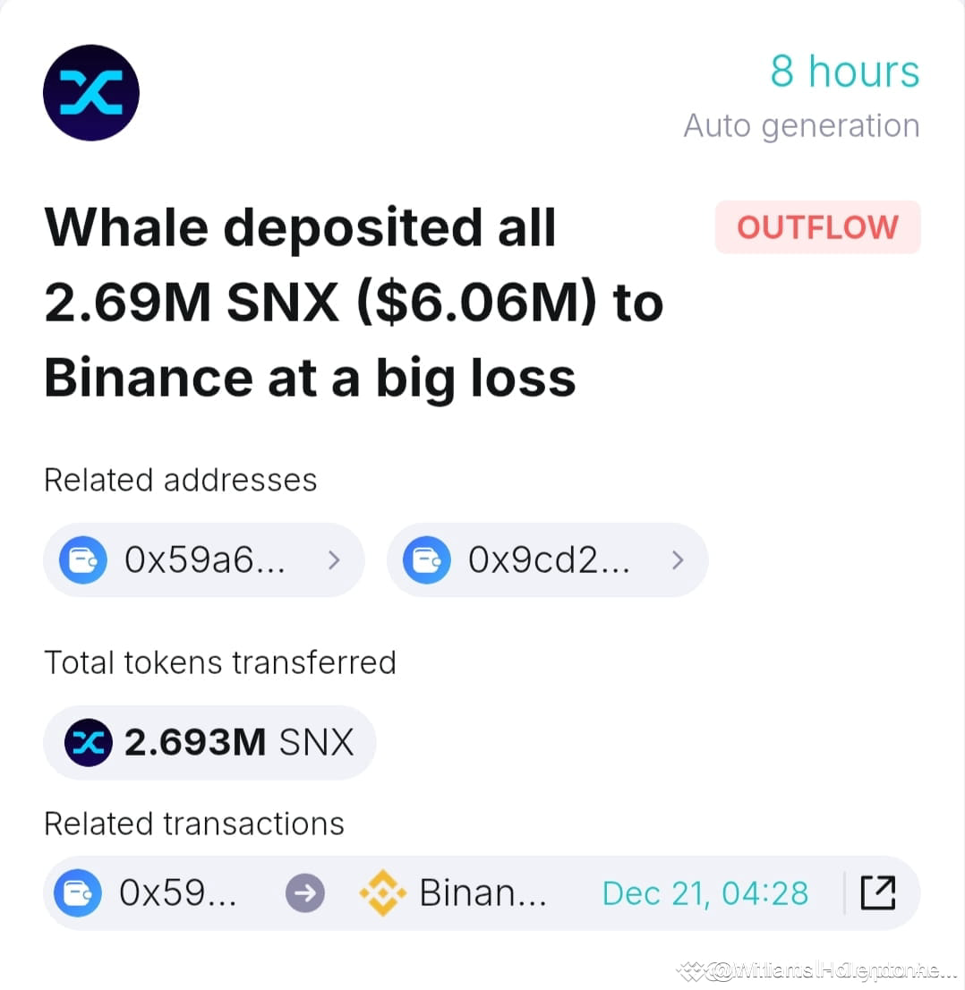 🚨🚨 Whale deposited all 2.69M $SNX ($6.06M) to Binance with | Williams Hollendonner MBk7 on ...