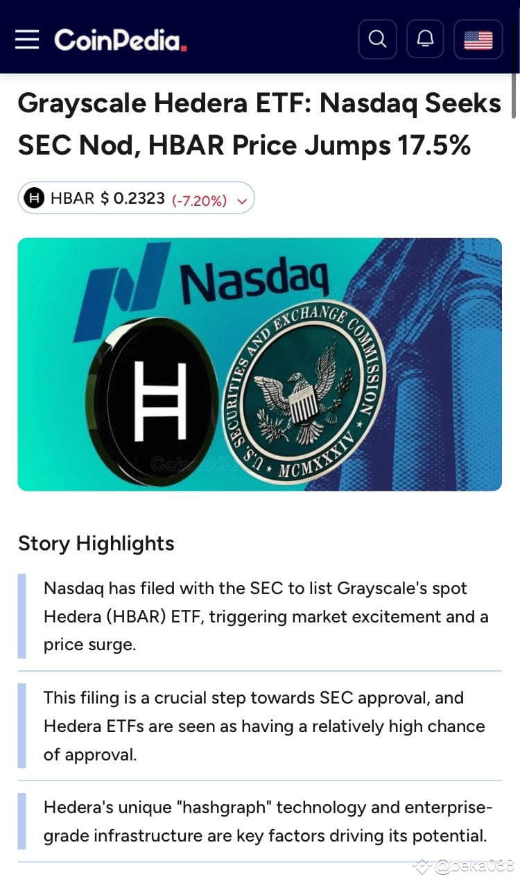 “Grayscale Hedera ETF: Nasdaq Seeks SEC Nod, HBAR Price Jump | X-BEKS-X-088 on Binance Square