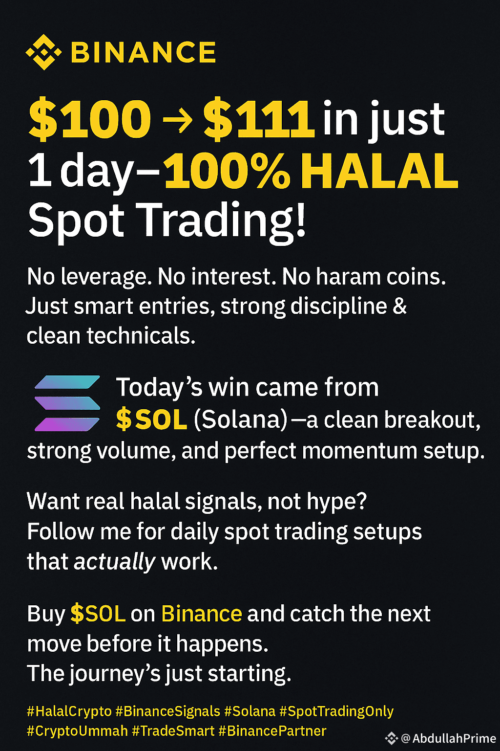 $SOL 100$ 111$ in just 1 day—100% HALAL Spot Trading! No ...