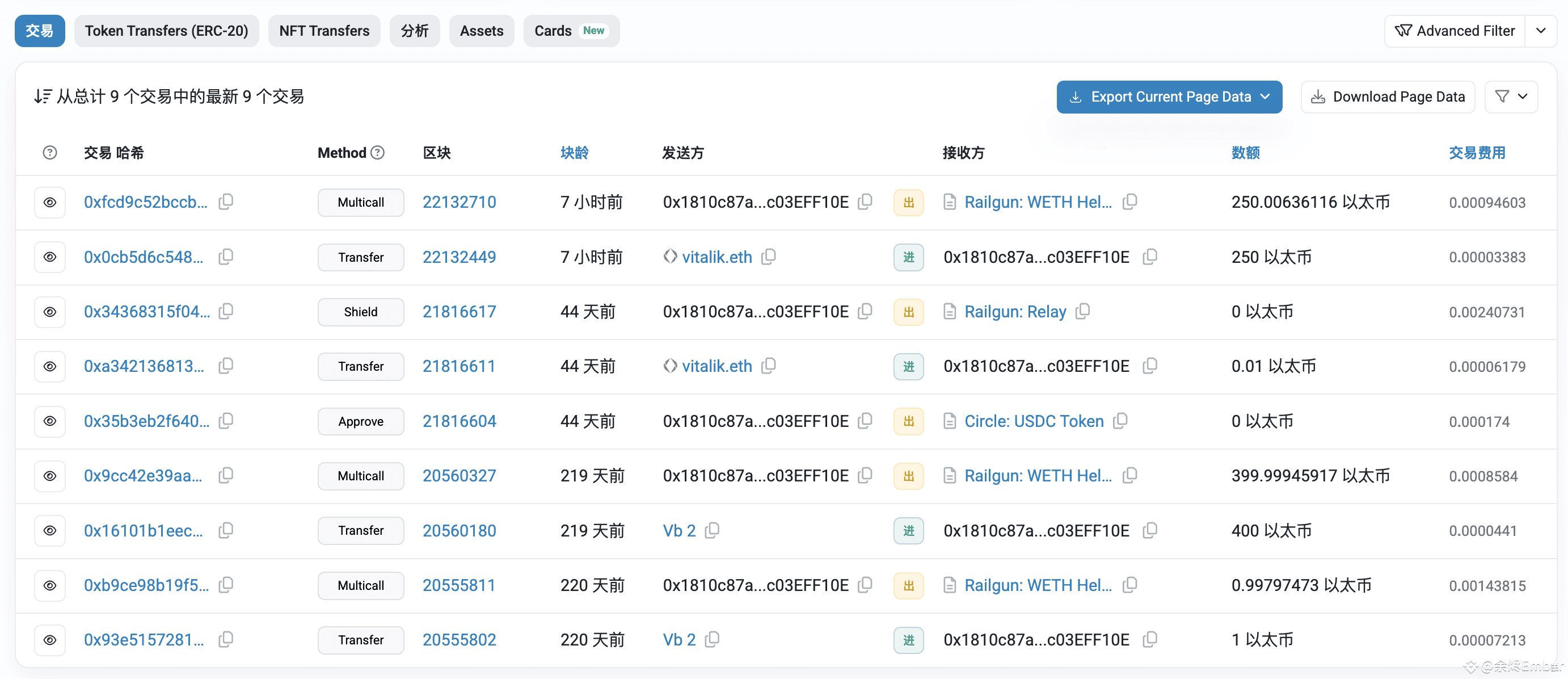 vitalik.eth transferred 250 ETH ($0.5M) to the privacy proto | 余烬Ember ...