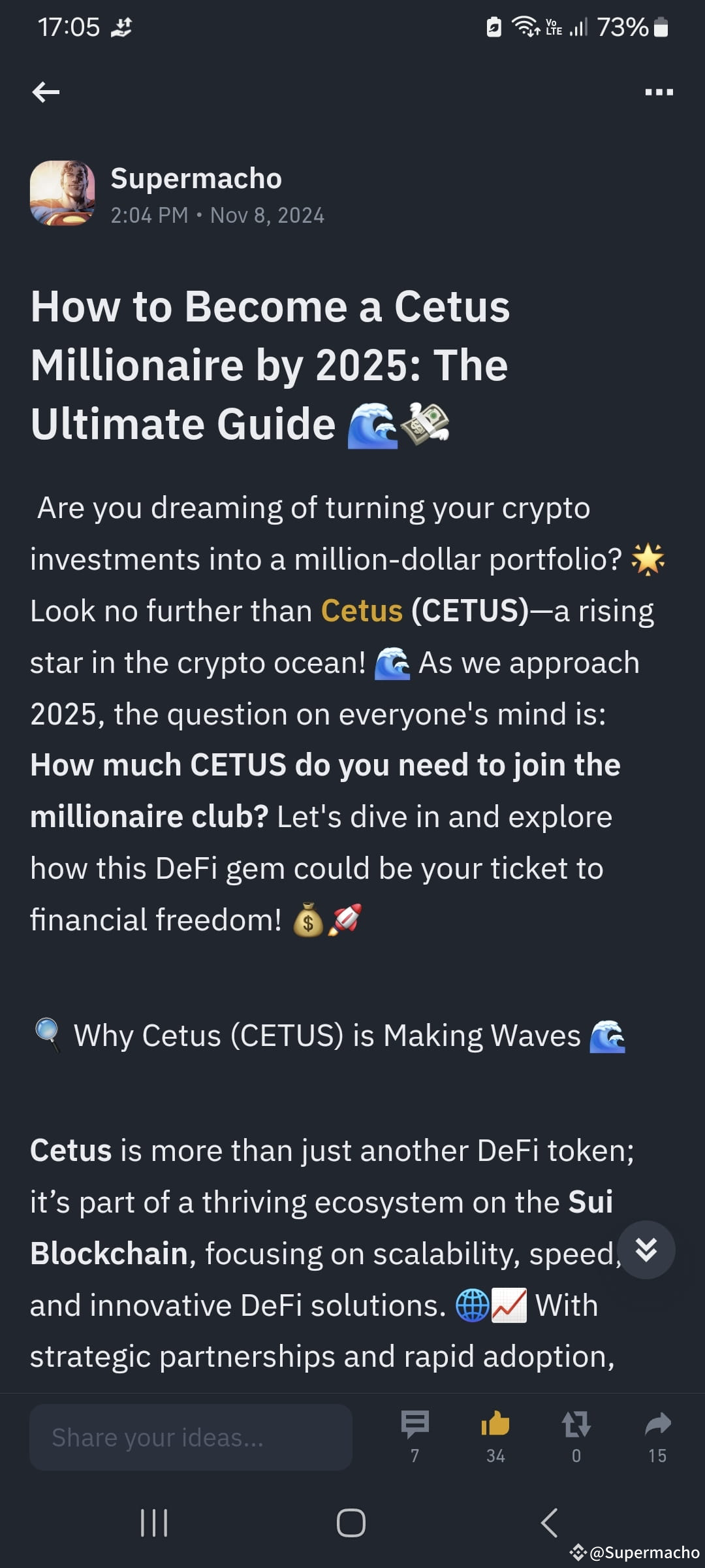 cetus explote and i was tell you...🔥 👇👇👇 $CETUS Fin | Supermacho on Binance Square