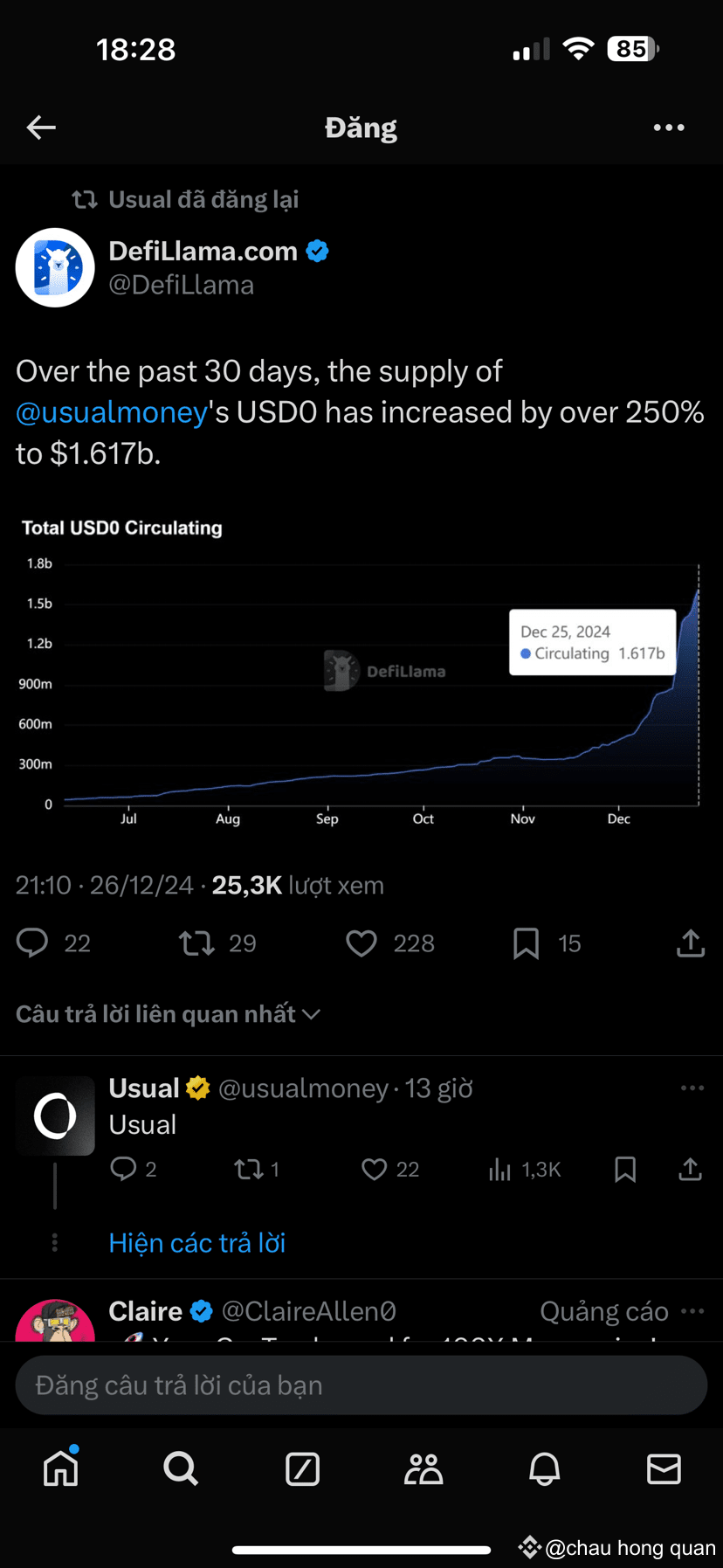 $USUAL 30 days usd0 has increased tvl 250%, too terrible rig | chau ...