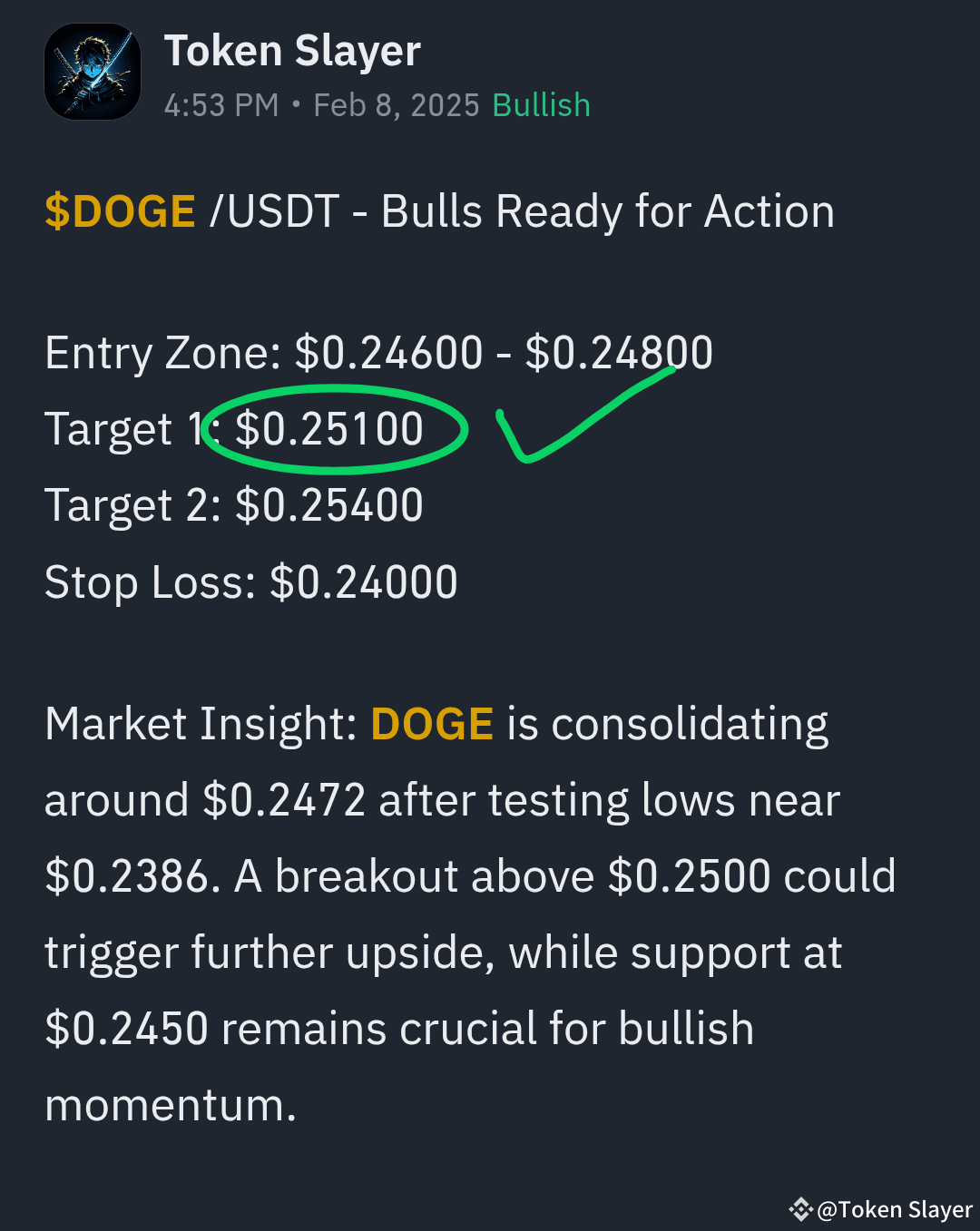 💵$DOGE Long- Tp1 hitted successfully. #MarketRebound #B | Token Slayer ...