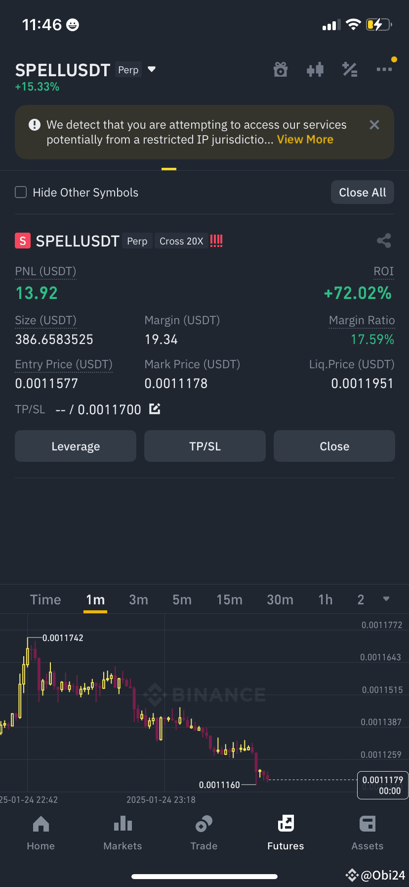 70% profit shorting $SPELL | Obi24 on Binance Square