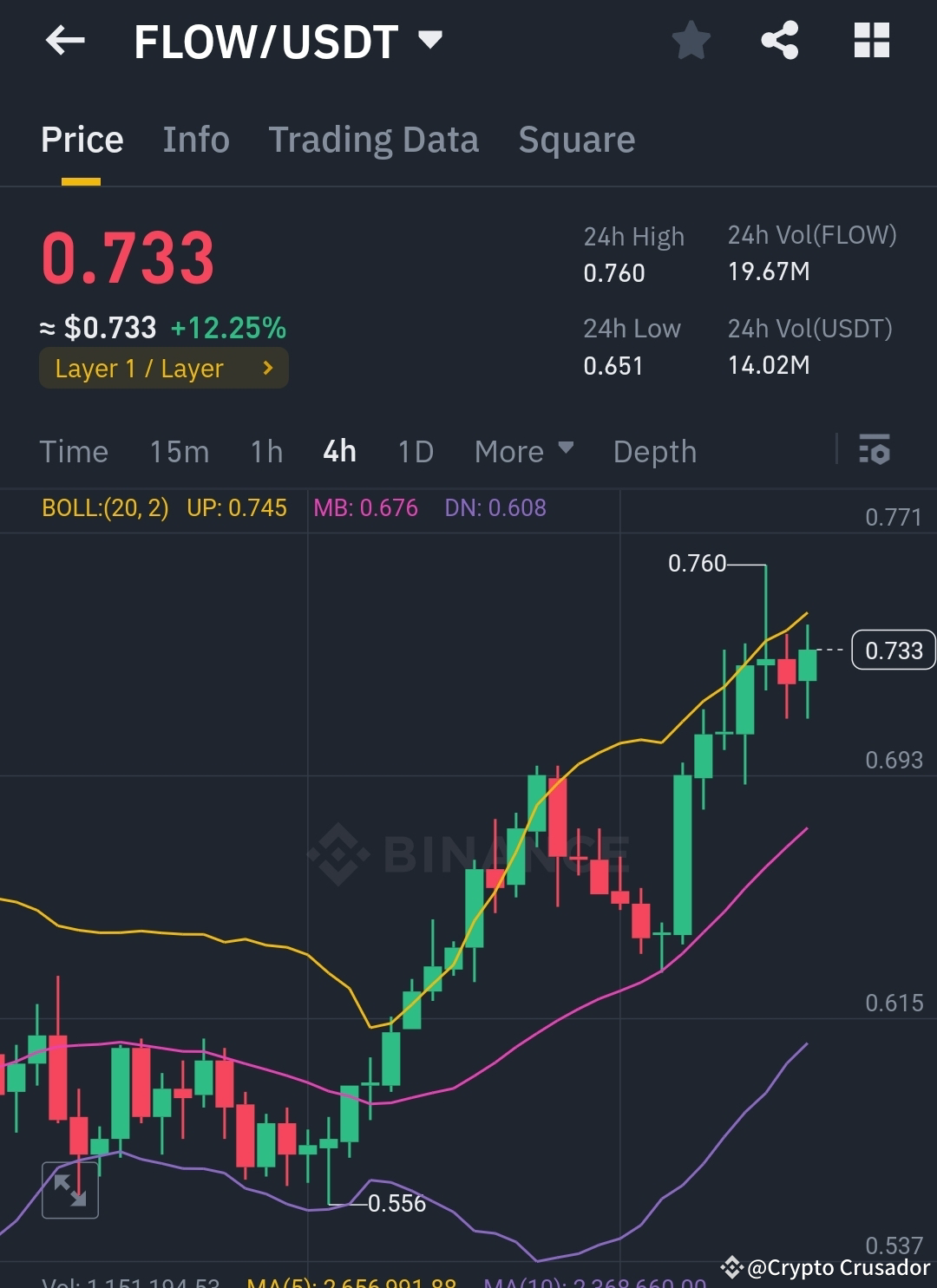 Technical Analysis Update: $FLOW /USDT Price: $0.733 +12.2 | Crypto Crusador on Binance Square