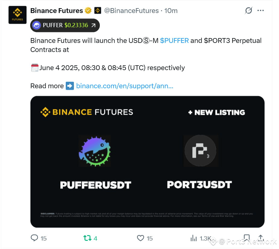 Binance Futures will launch $PORT3 Perpetual Contracts at J | Port3 Network on Binance Square