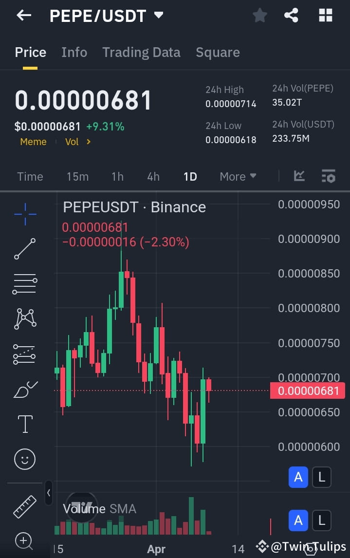 "𝗣𝗘𝗣𝗘/𝗨𝗦𝗗𝗧 𝗦𝘂𝗿𝗴𝗲𝘀 𝟵.𝟯𝟭% 𝘁𝗼 𝟬.𝟬𝟬𝟬𝟬𝟬 | Twin Tulips X Web3 Protocol on Binance Square