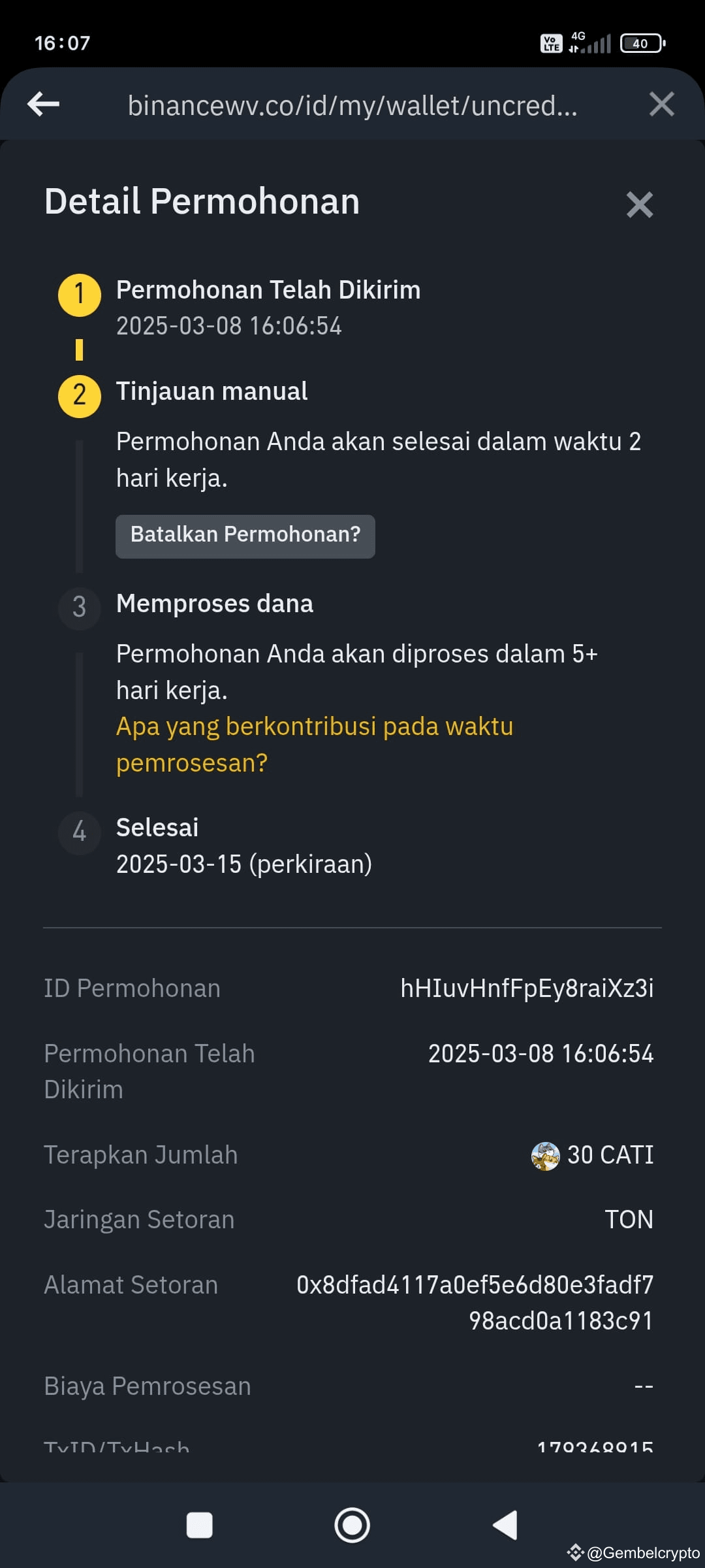 I transferred 30 Cati from the dapps line wallet to the Kaia | Gembelcrypto on Binance Square