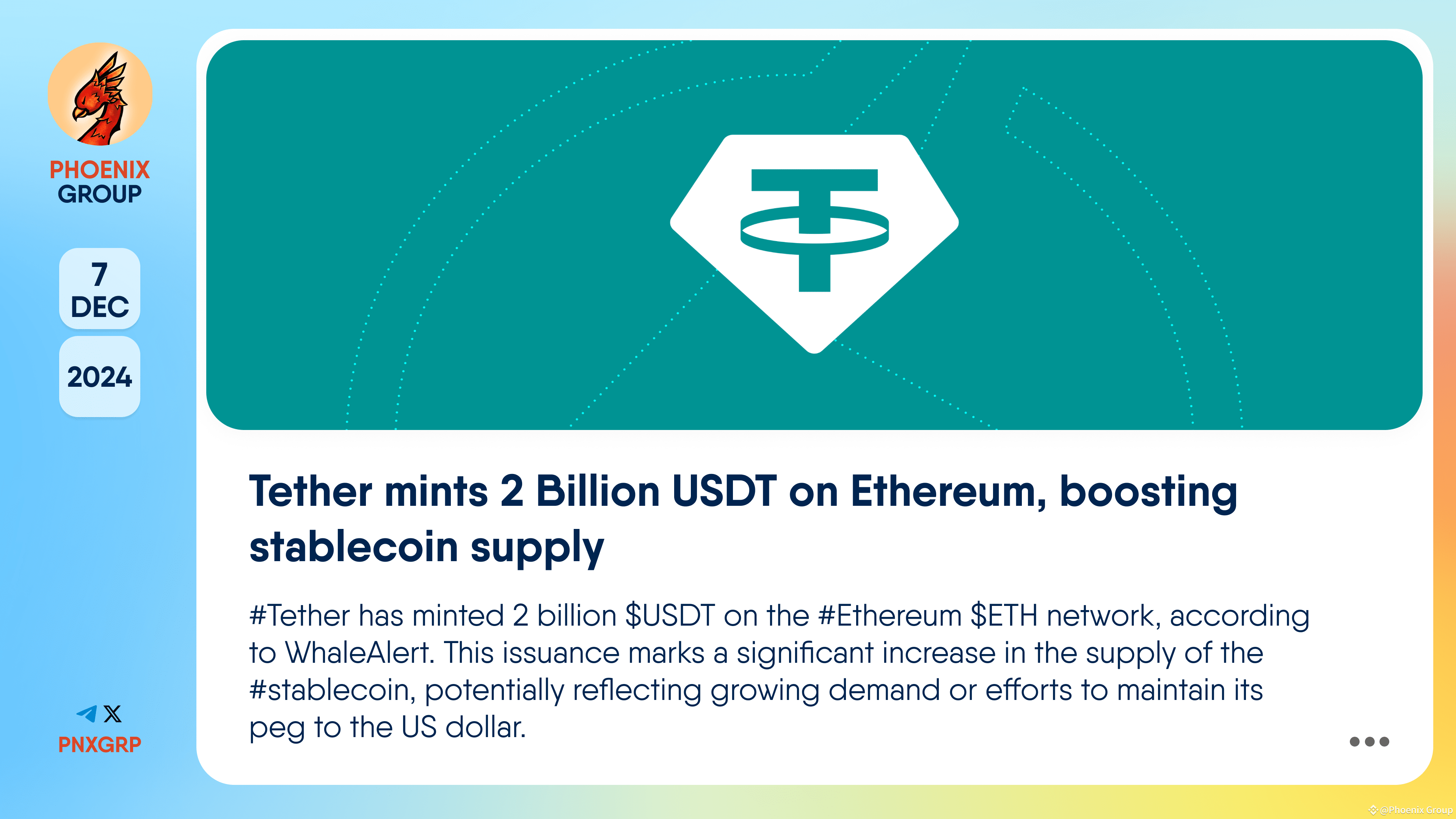Tether mints 2 Billion USDT on Ethereum, boosting stablecoin | Phoenix Group on Binance Square