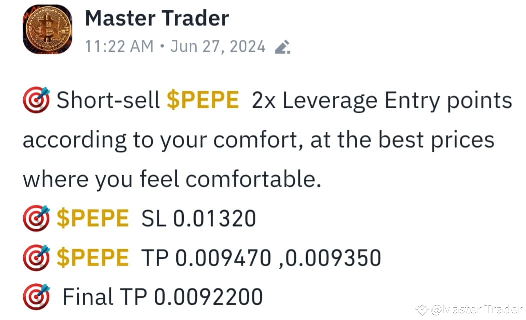 I posted a short-sell signal for $PEPE coin on June 27. Now | Master Trader on Binance Square