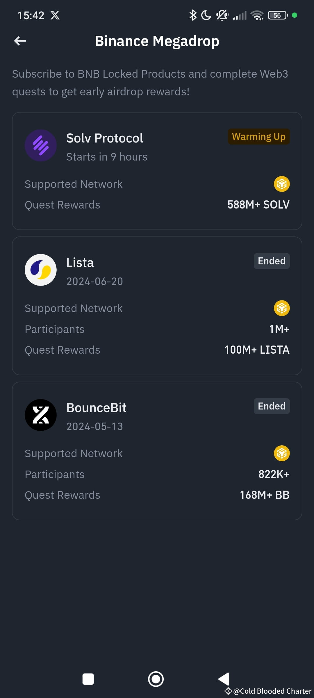 Third $BNB (Binance) MEGADROP is launching in 8-9 hours. It | Cold Blooded Charter on Binance Square