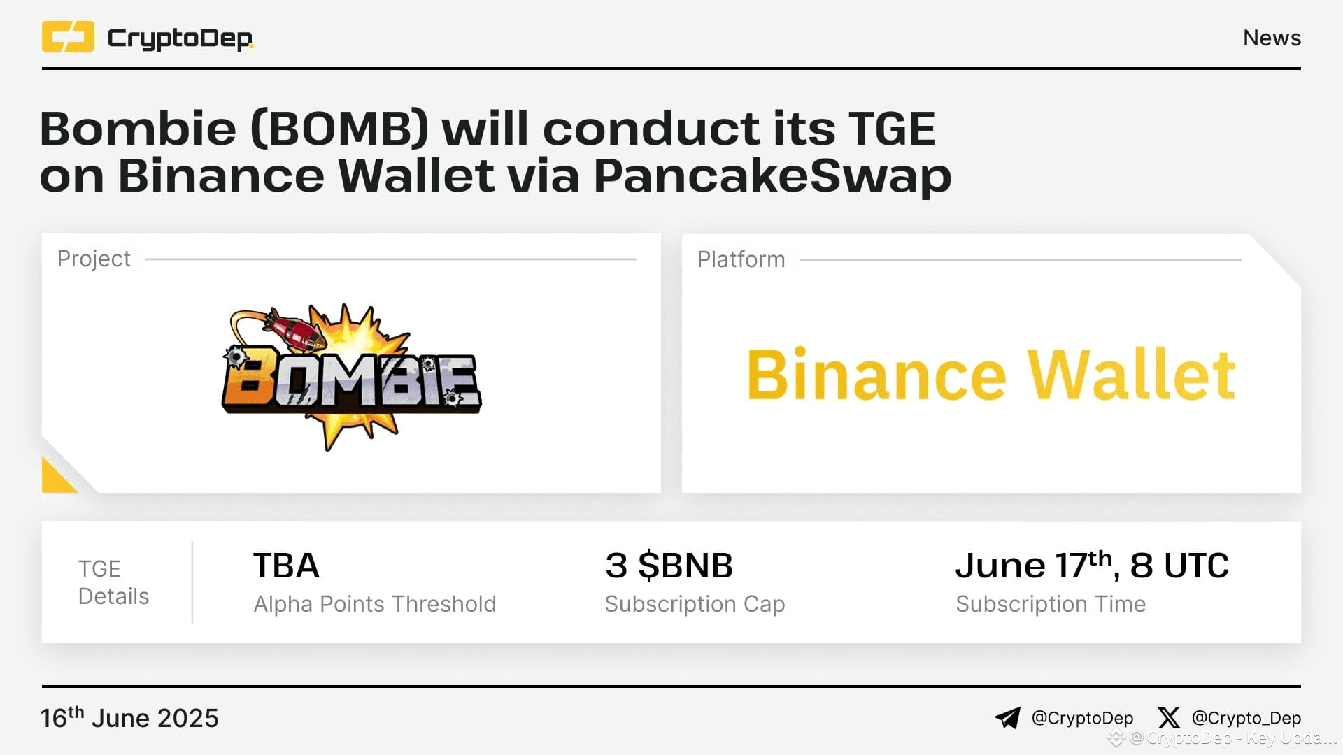 ⚡️ @Bombie_xyz $BOMB will conduct its TGE on @BinanceWallet | CryptoDep ...