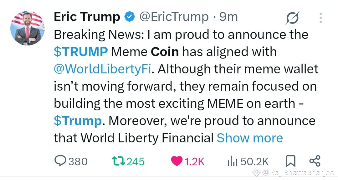 $TRUMP Eric Trump Announces $TRUMP Meme Coin Alignment with | RAJ_BNB ...