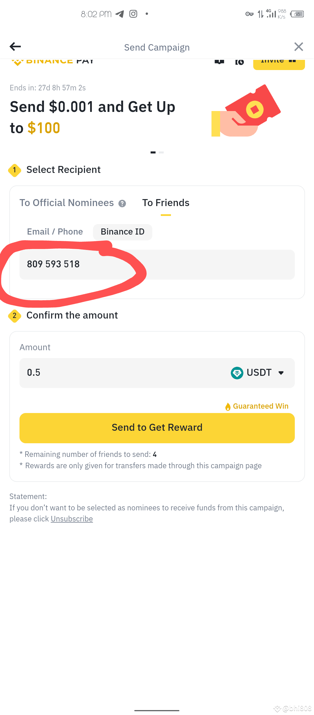 I send 45 peoples $0.9usdt send id fast in thi id | bhi808 on Binance ...