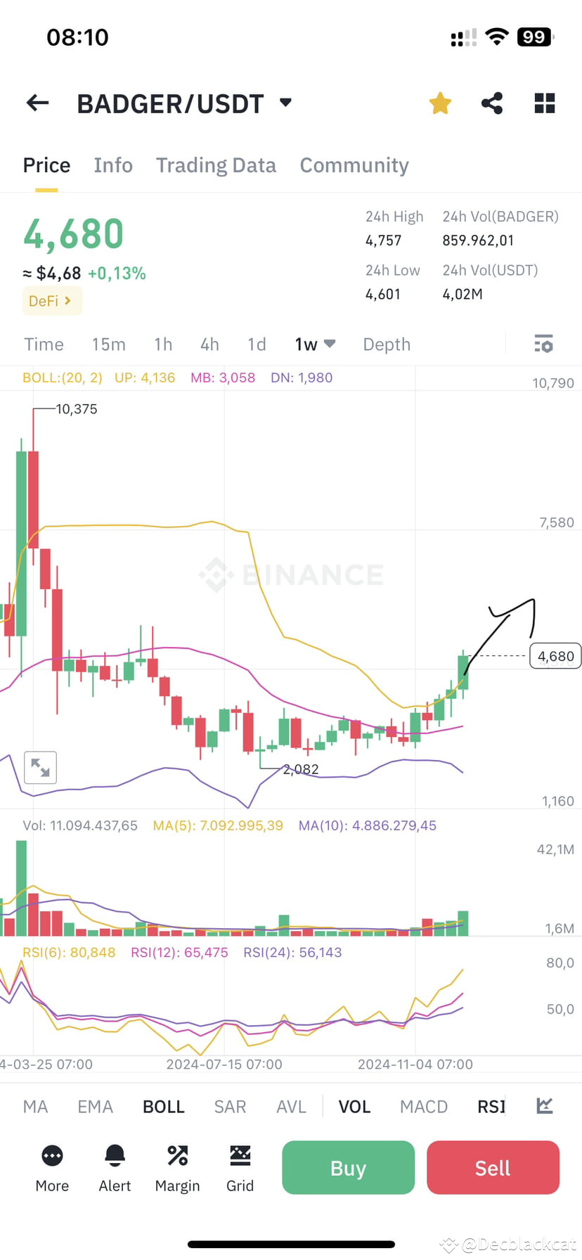 $BADGER Based on the weekly and monthly charts, Badger coin ...