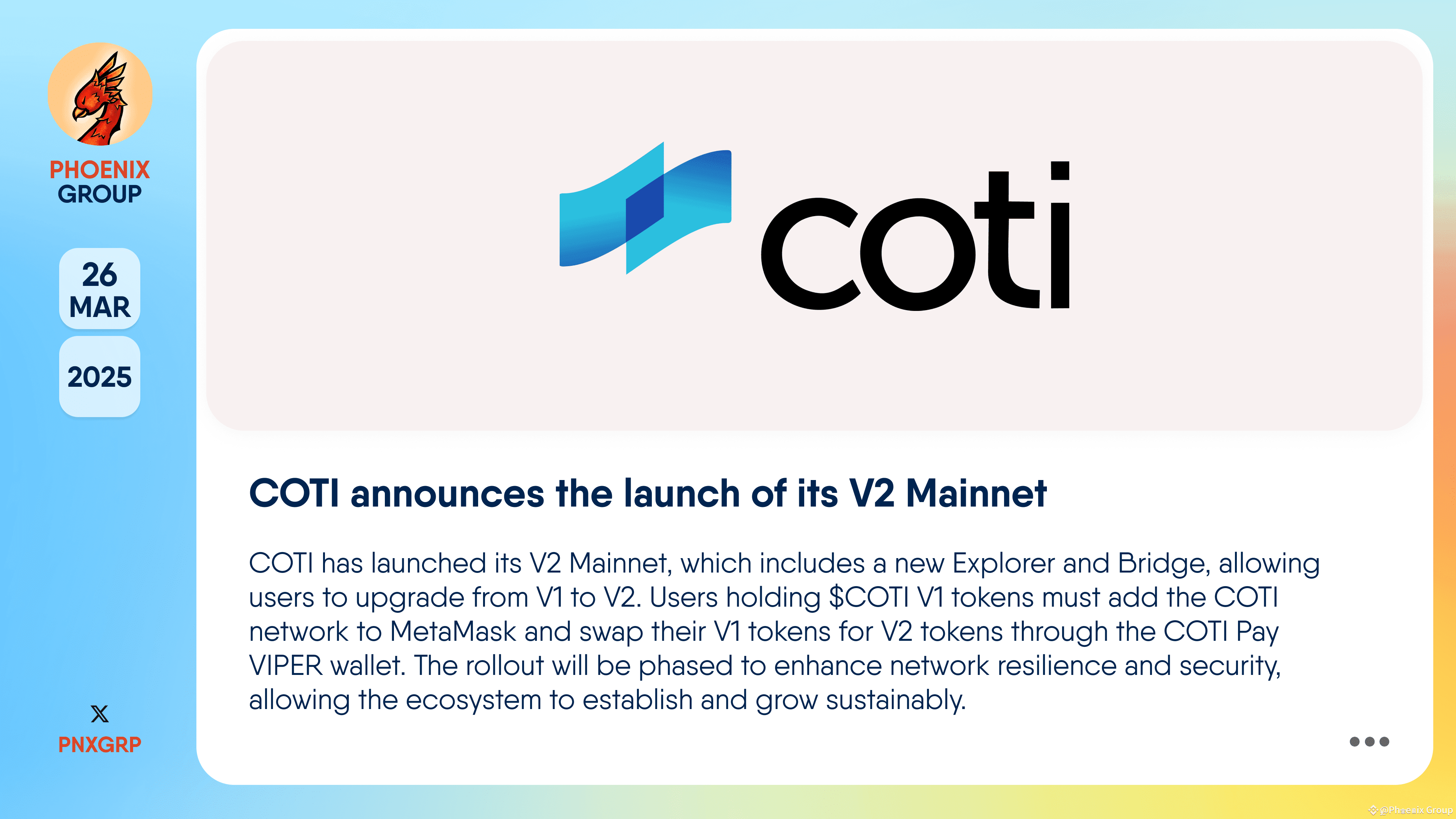 COTI announces the launch of its V2 Mainnet #COTI has launc | Phoenix Group on Binance Square
