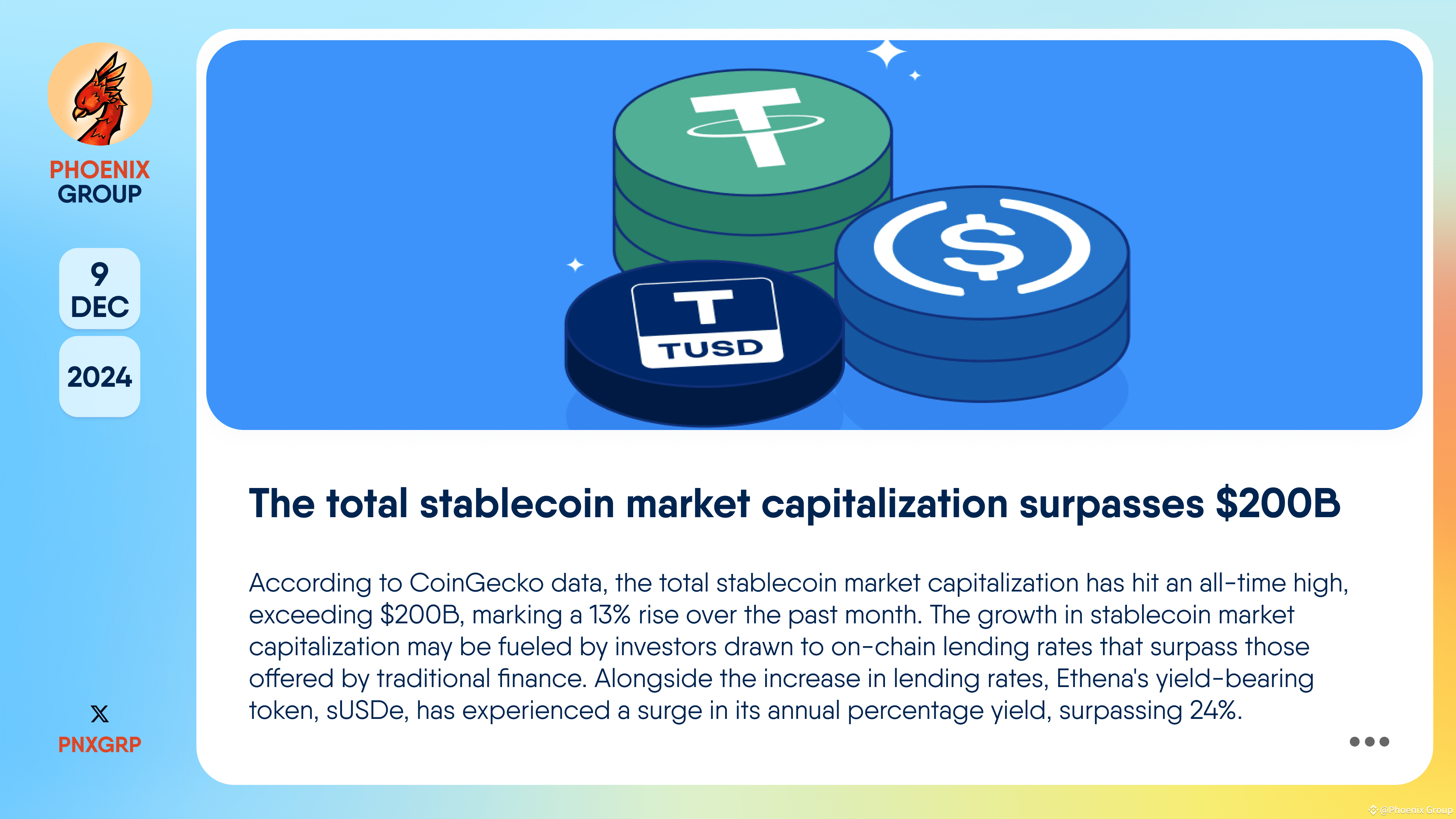 The total stablecoin market capitalization surpasses $200B | Phoenix Group on Binance Square