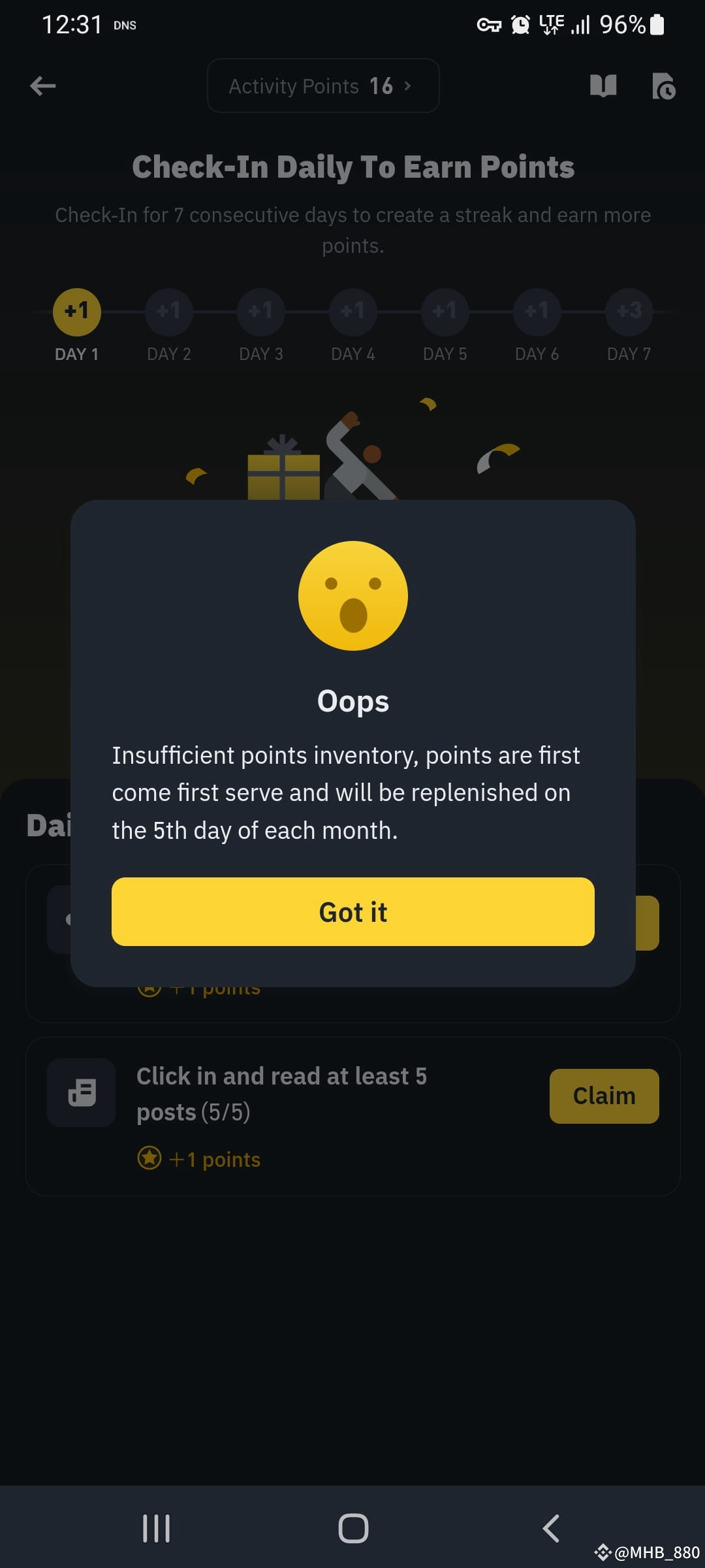 It is the third day that daily check-in not working, one tim | MHB_880 ...