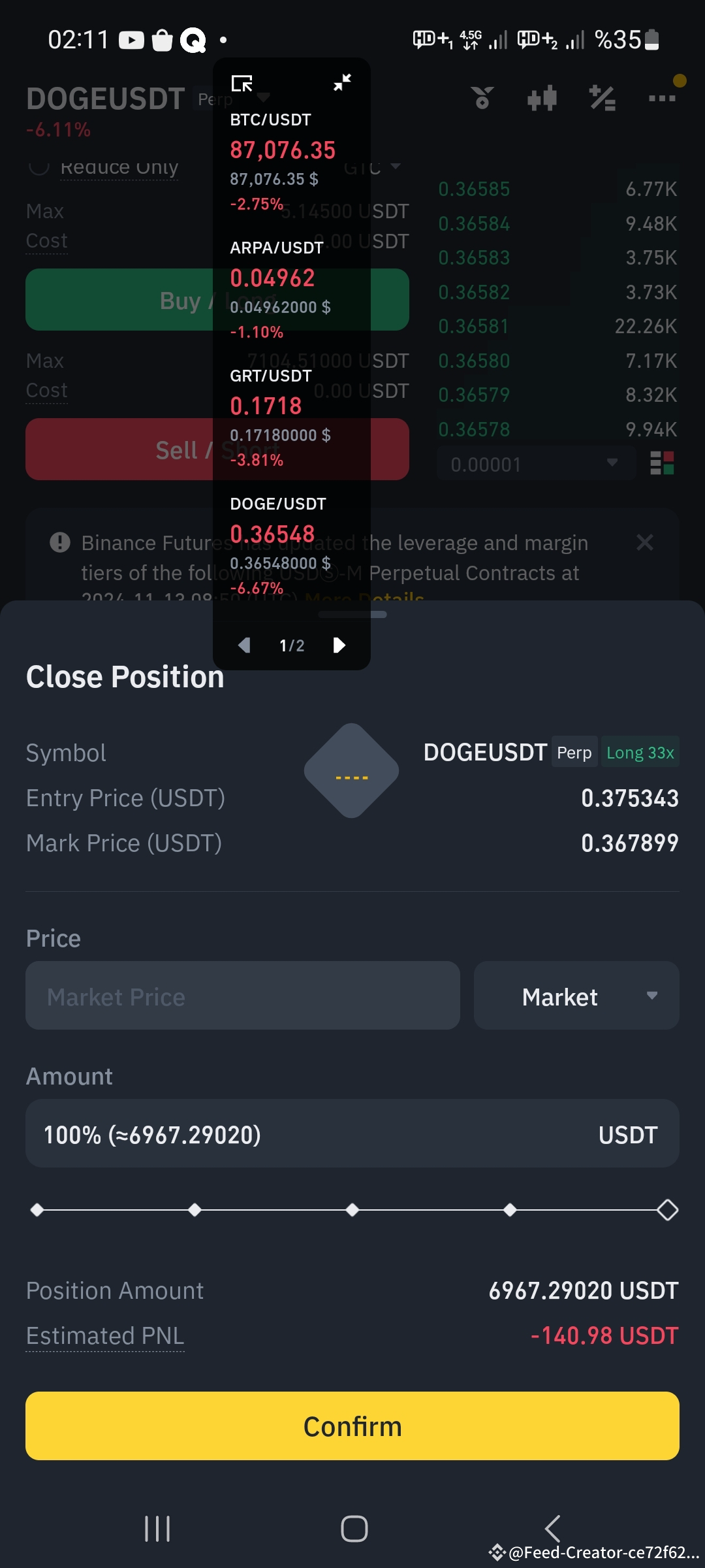 Binance application gave an error and you can't close your p | Feed ...