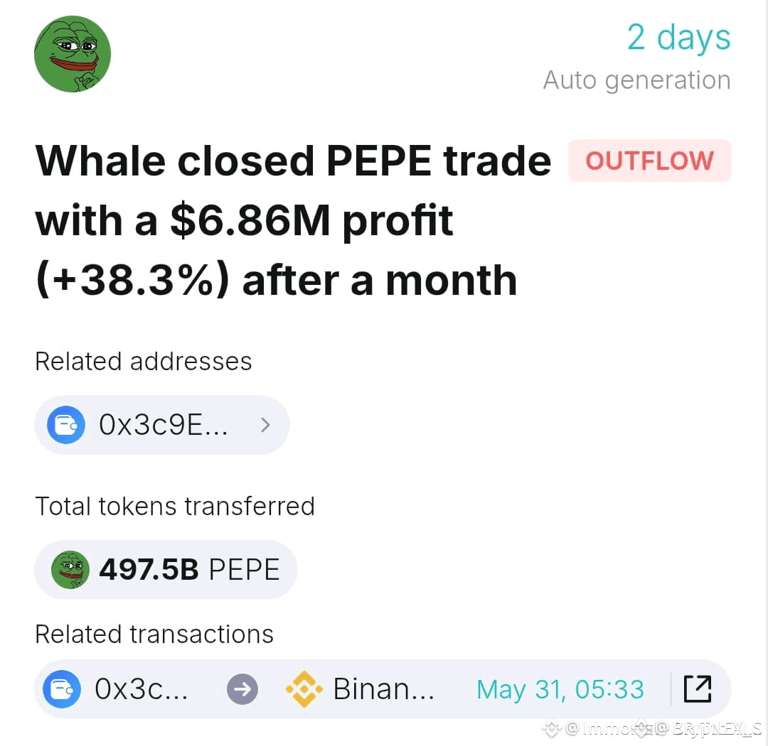 🚨🚨 Whale just closed a PEPE trade with a juicy6.86M profit | BRITNEY_S on Binance Square