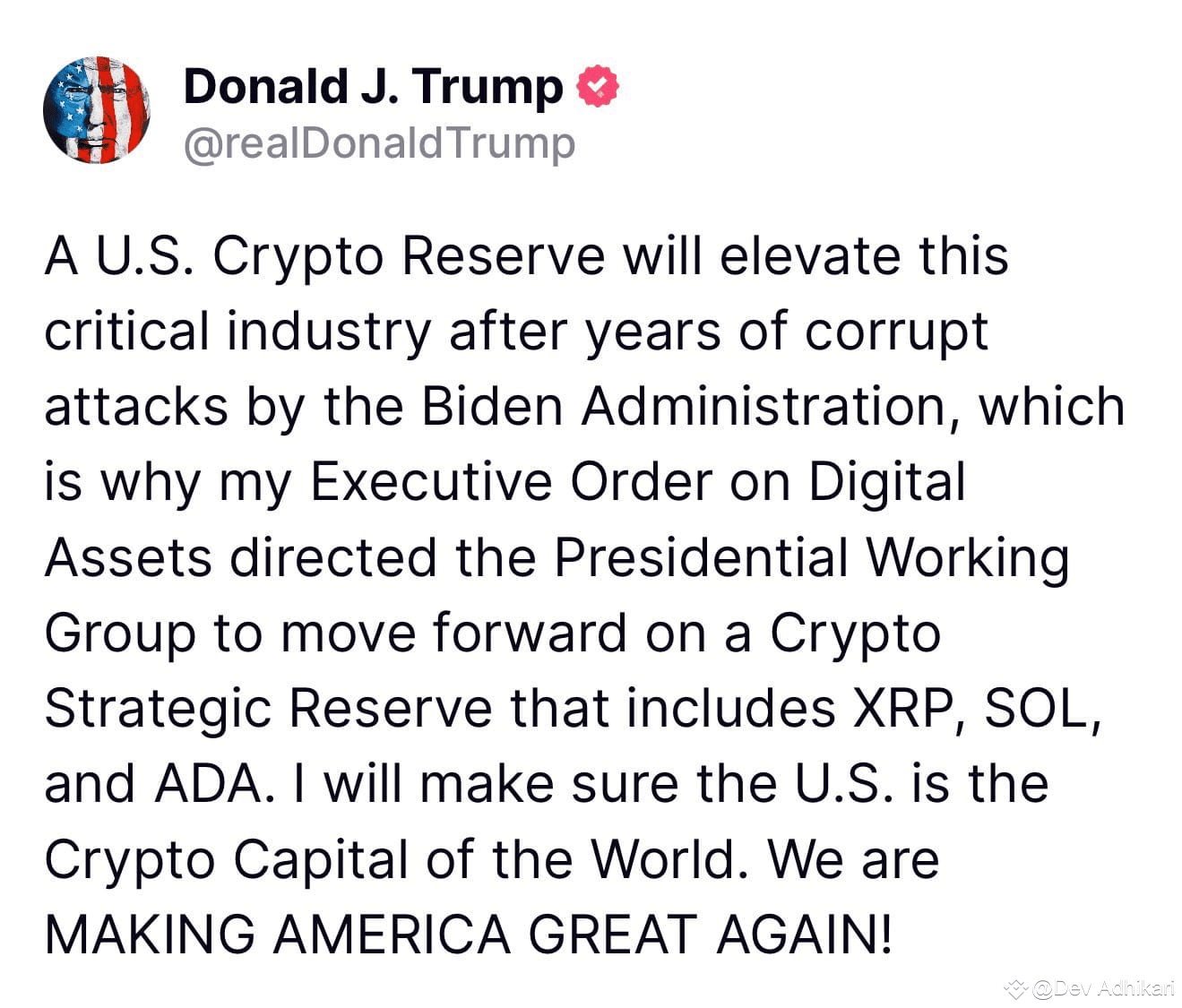 Coin Reservation 💲 Donald Trump has officially announced a | Dev ...