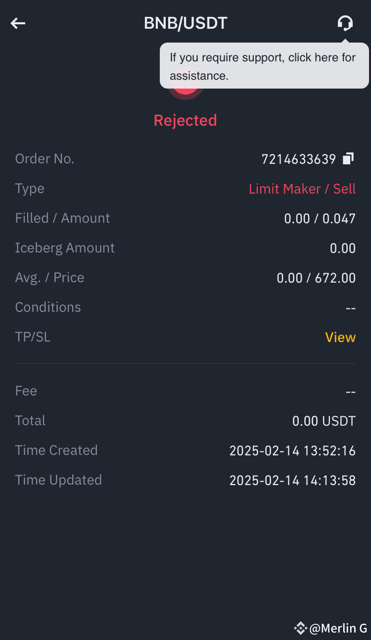Hi Binance, I spot-traded $BNB with a Take Profit duly set u | Merlin G ...