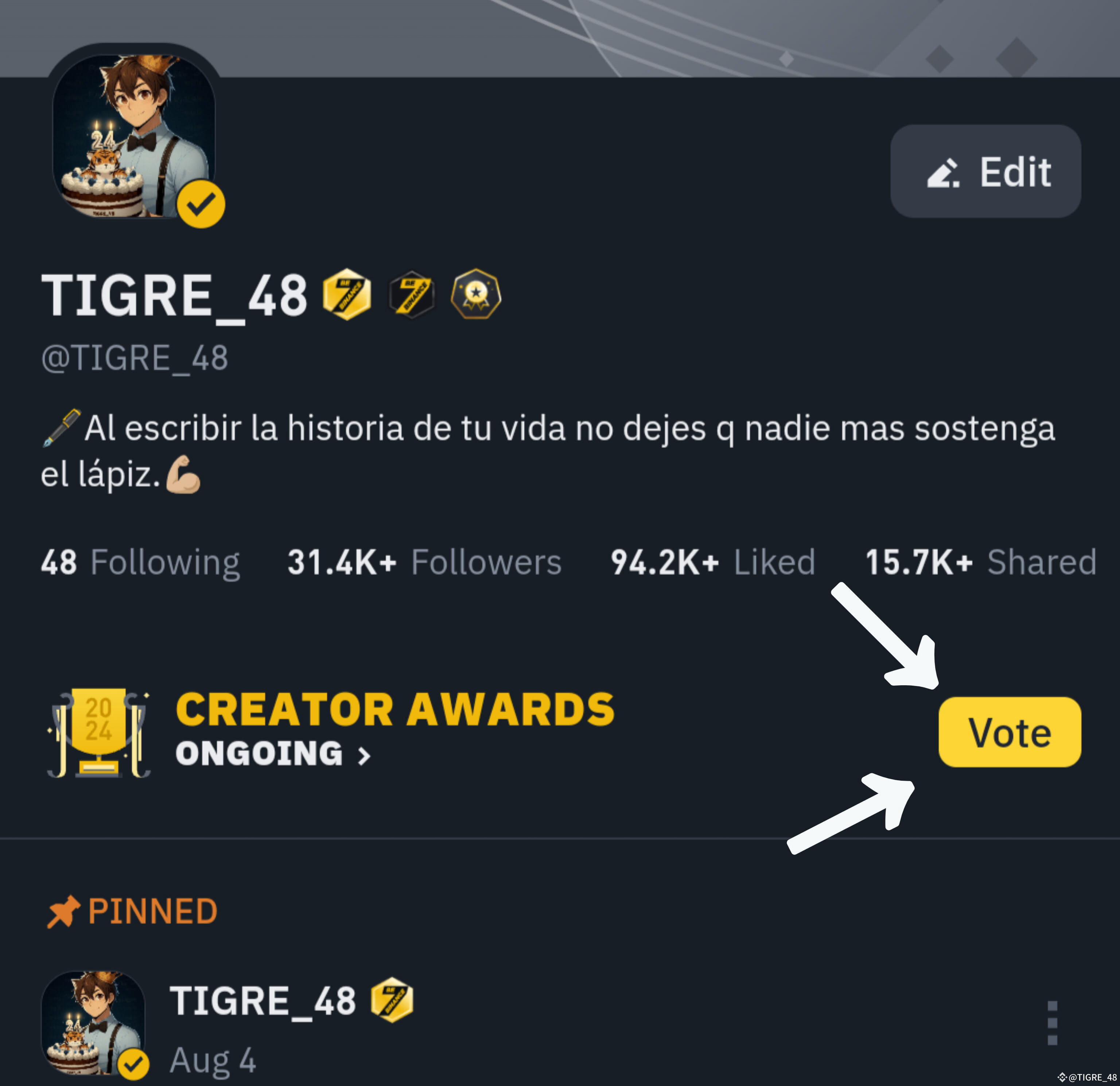 Vote TIGER_48 🐯 Day 5 Please Vote for @TIGRE_48 1️⃣ Go | TIGRE_48 on ...