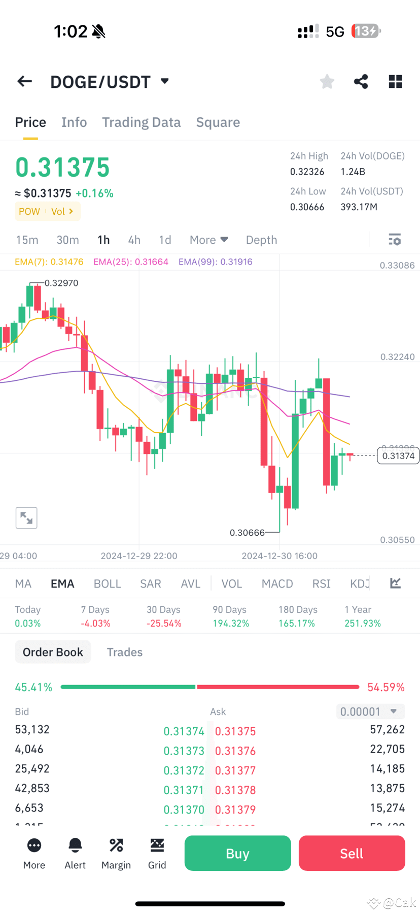 $DOGE im long Entry 0.313 SL : manage your SL TP1 0.35 TP2 : | Cak on ...