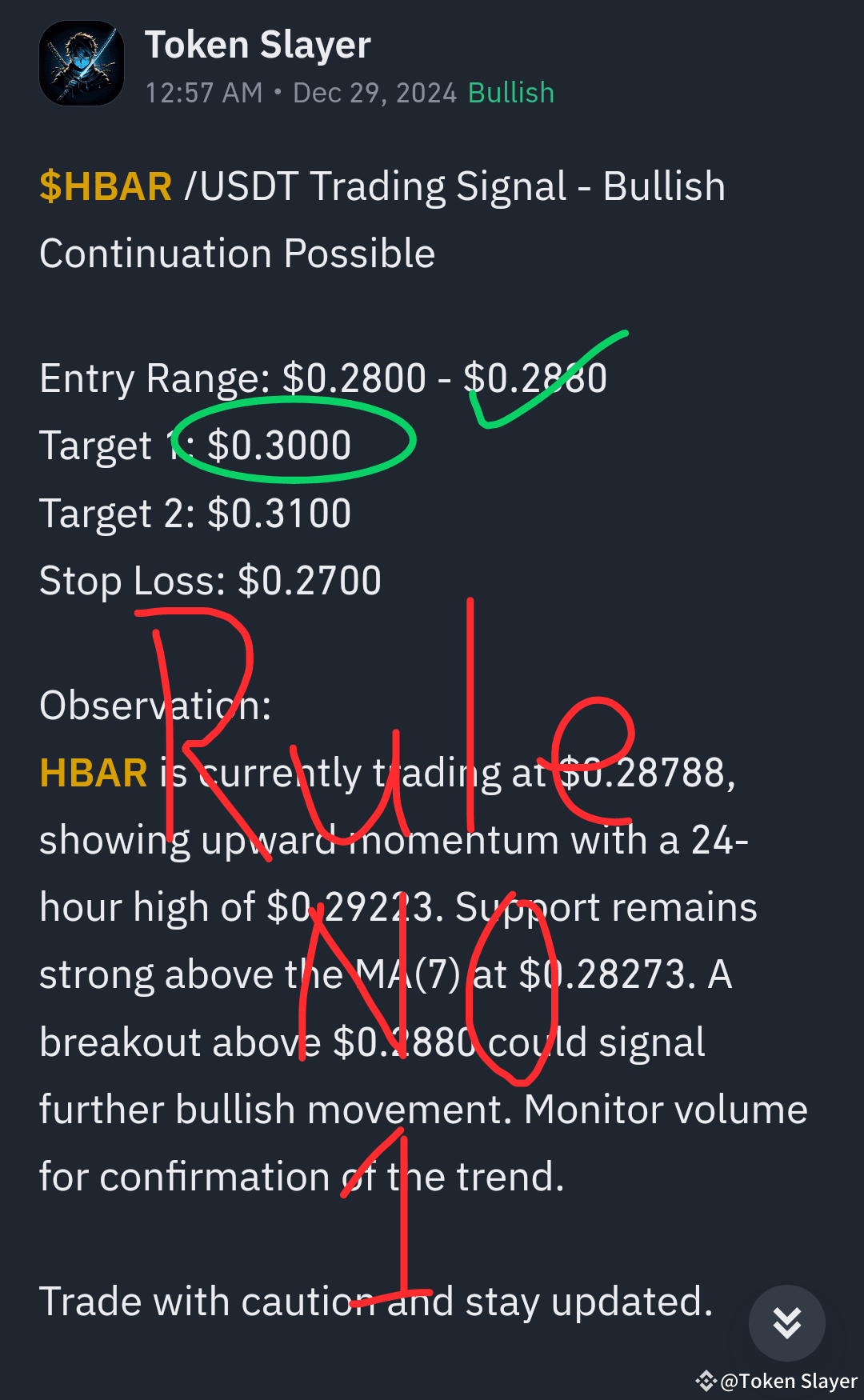 💵$HBAR - Signal provided 10 hours before from now have hit | Token Slayer on Binance Square