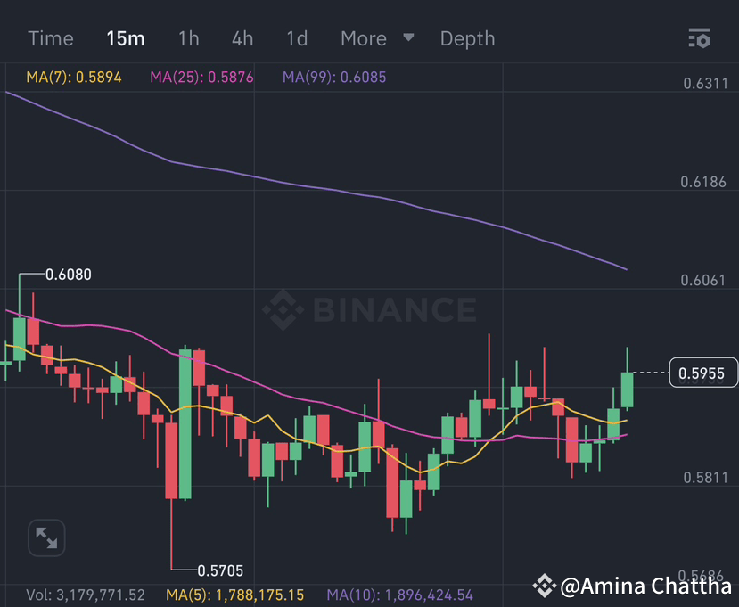 $ENA is trading at $0.5955, down 7.66% over the last 24 hour | Amina Chattha on Binance Square