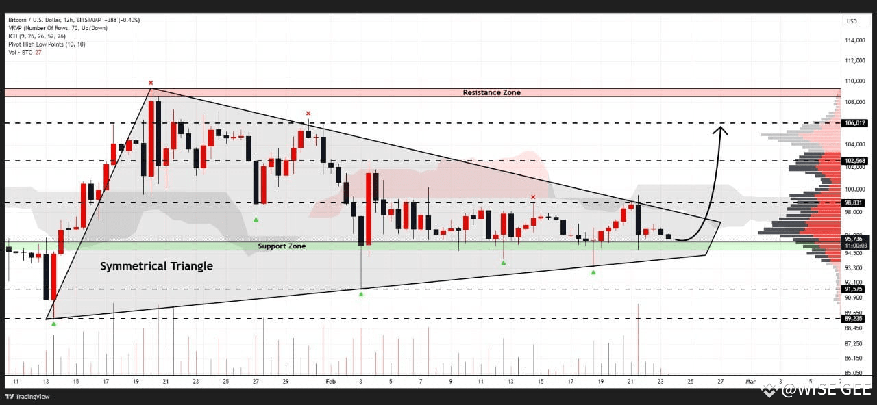 $BTC Bitcoin has formed a symmetrical triangle pattern on | WISE GEE on Binance Square