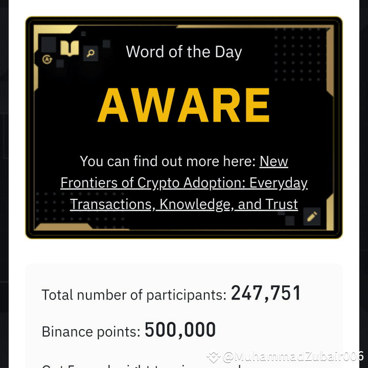 Binance 5 word of the day TRUST AWARE OWNER USERS TR ...