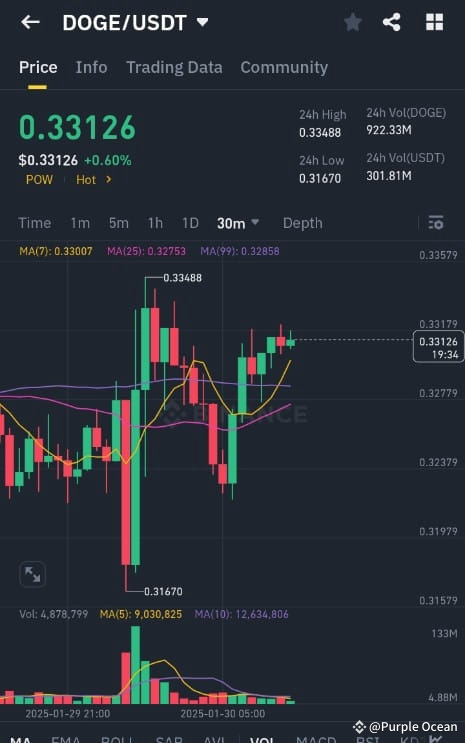 $DOGE long entry 🟢 Confirmed pull take profit at 0.34$ | Purple Ocean ...