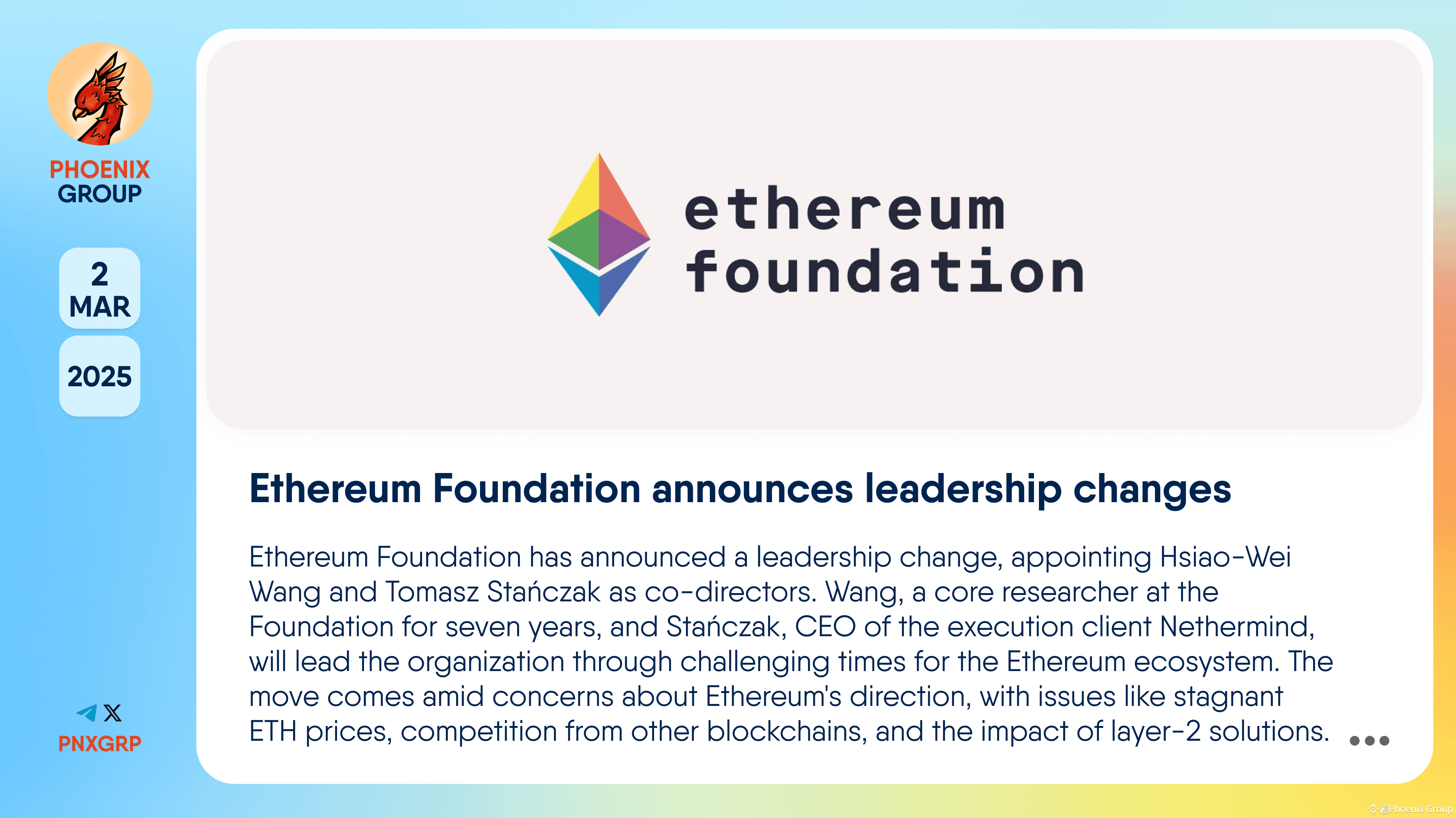 Ethereum Foundation announces leadership changes #EthereumF | Phoenix Group on Binance Square