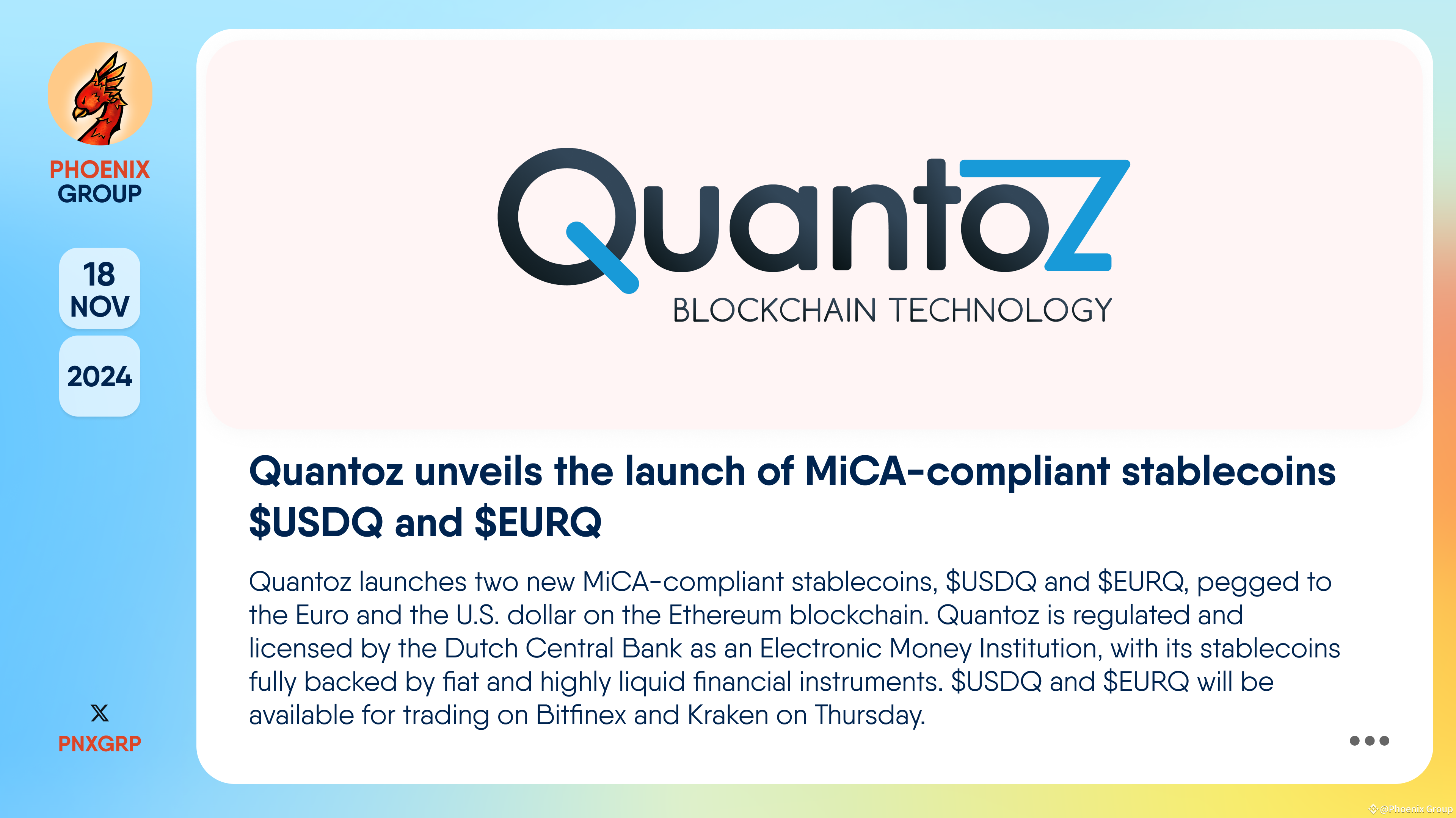 Quantoz unveils the launch of MiCA-compliant stablecoins $US | Phoenix Group on Binance Square