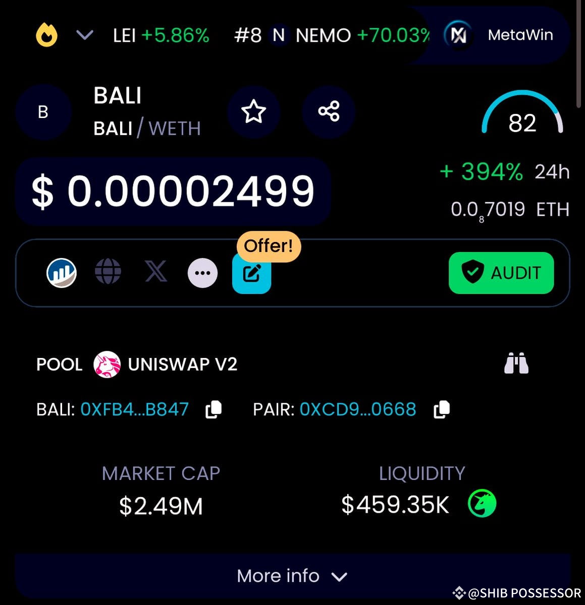 In less than 24H since $BALI Launch 👉Trading volume $2,000 | SHIB POSSESSOR on Binance Square