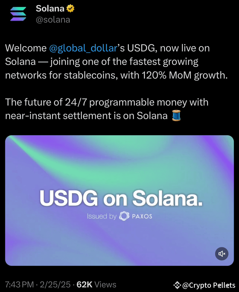 $SOL Welcome @global_dollar's USDG, now live on Solana - j | Crypto Pellets on Binance Square