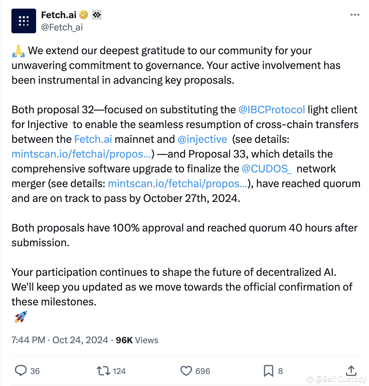 The community also approved a software upgrade proposal for | Self ...