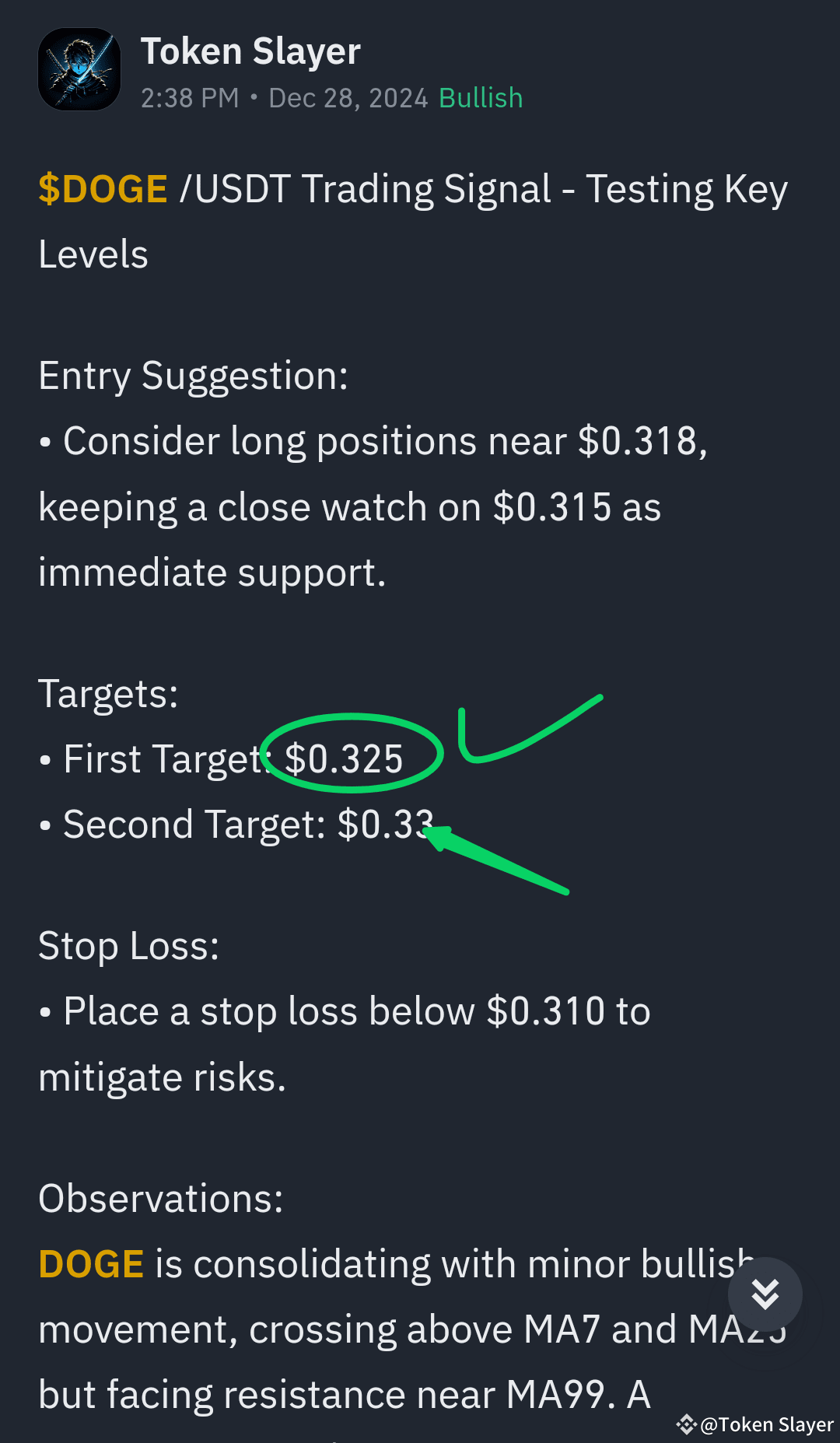 💵$DOGE - Signal provided 7 hours before from now have hitt | Token Slayer on Binance Square